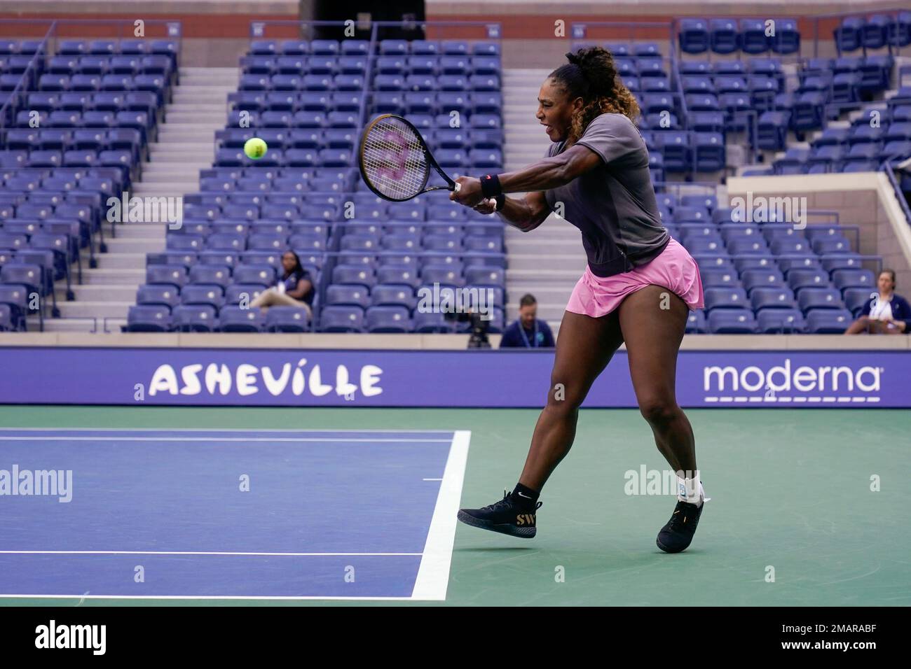 Serena Williams practices at Arthur Ashe Stadium before the start of ...
