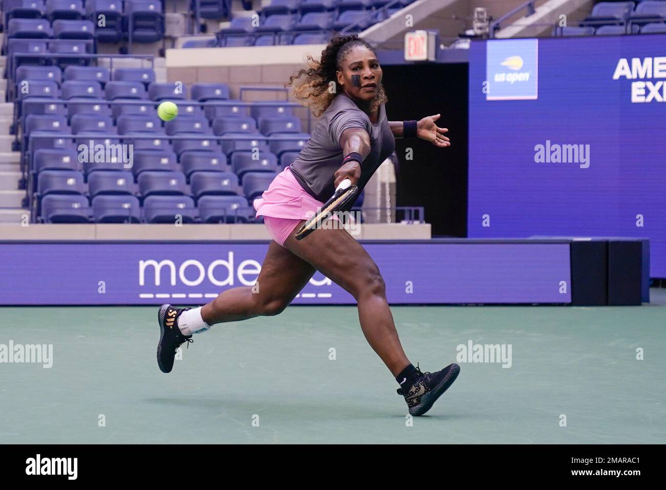 Serena Williams practices at Arthur Ashe Stadium before the start of ...