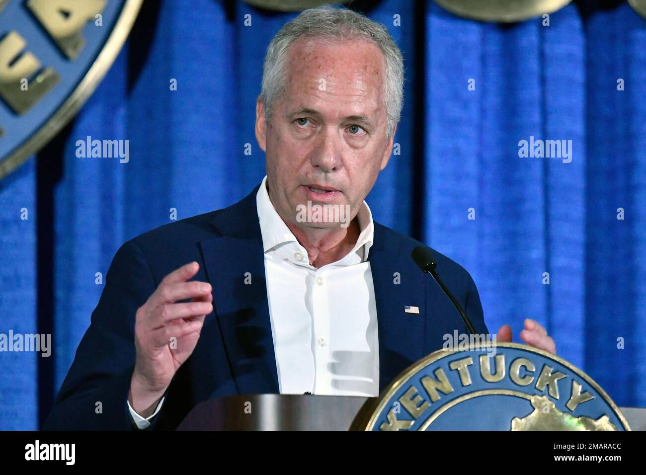 Louisville Ky., Mayor Greg Fischer addresses the audience at the ...
