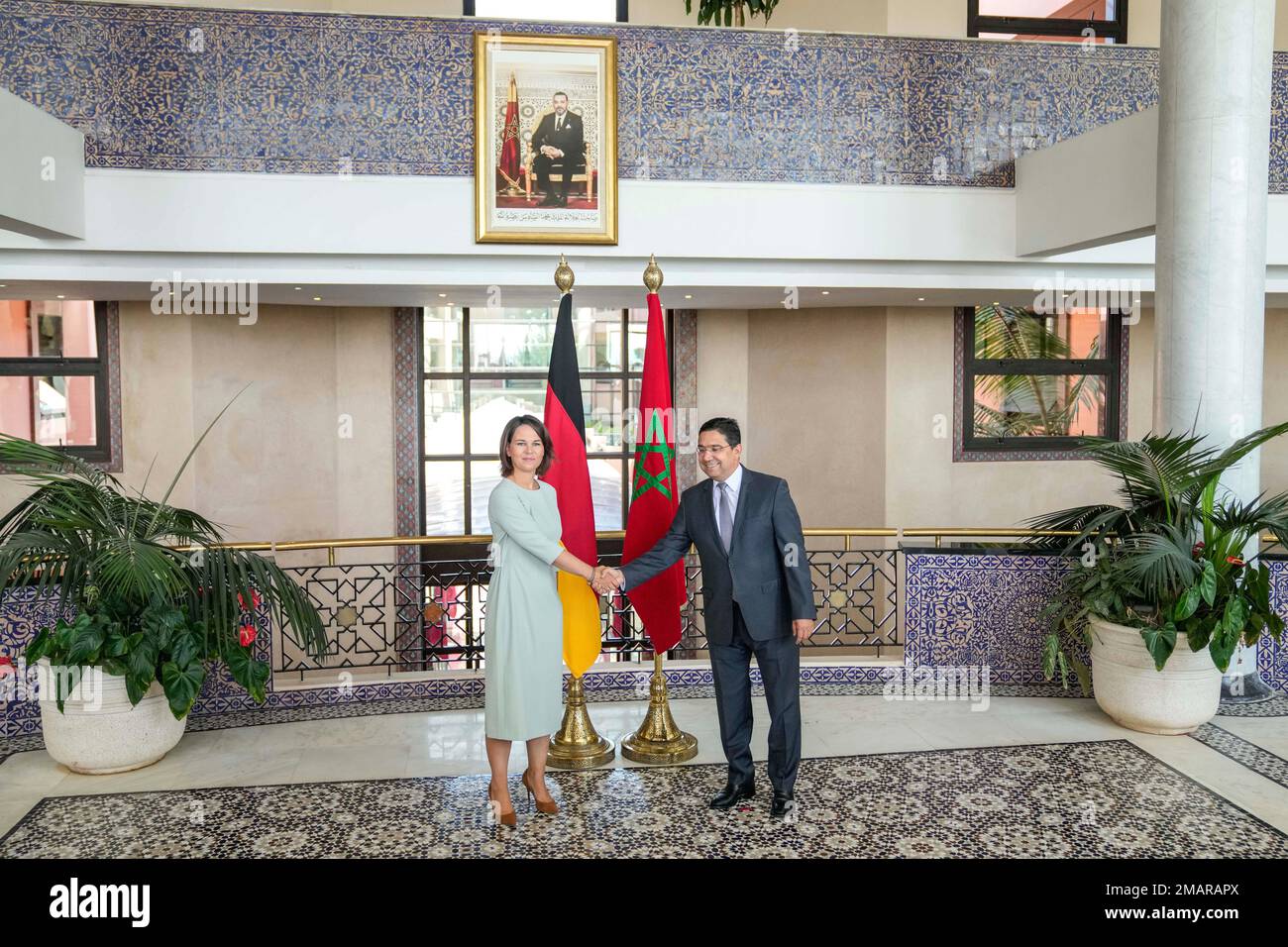 German Foreign Minister Annalena Baerbock shakes hands with Moroccan ...