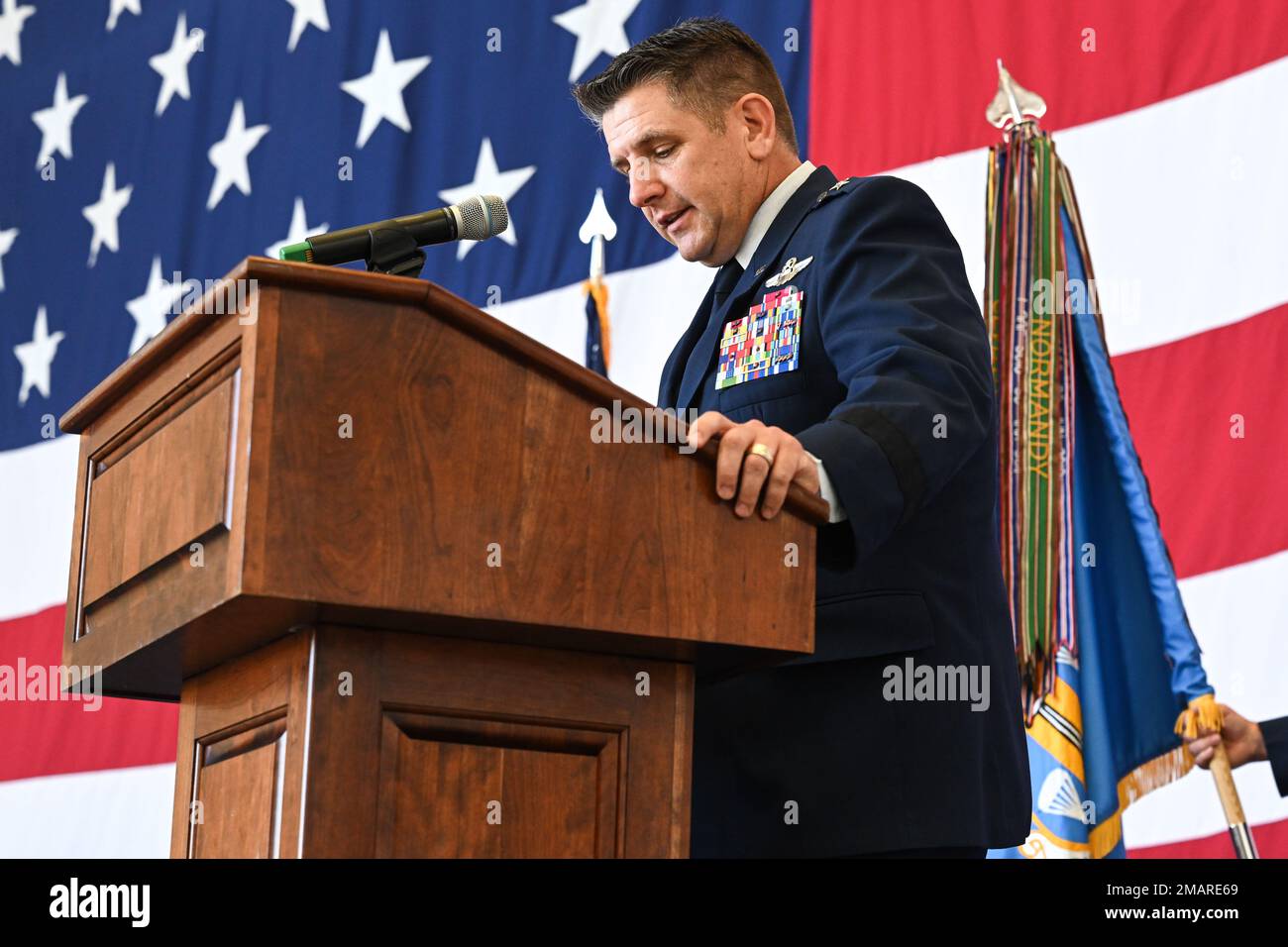 Brig. Gen. Christopher Amrhein, 19th Air Force vice commander, gives ...
