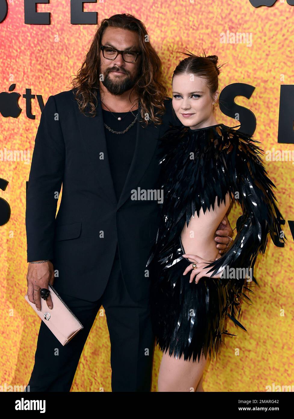 Jason Momoa, left, and Hera Hilmar arrive at the premiere of the third ...
