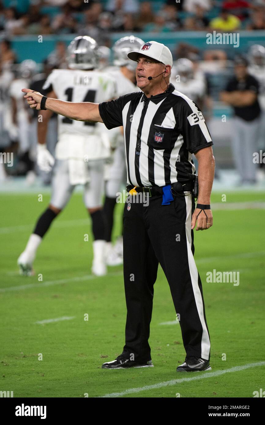 NFL Referee John Hussey gestures on the field during an NFL football ...