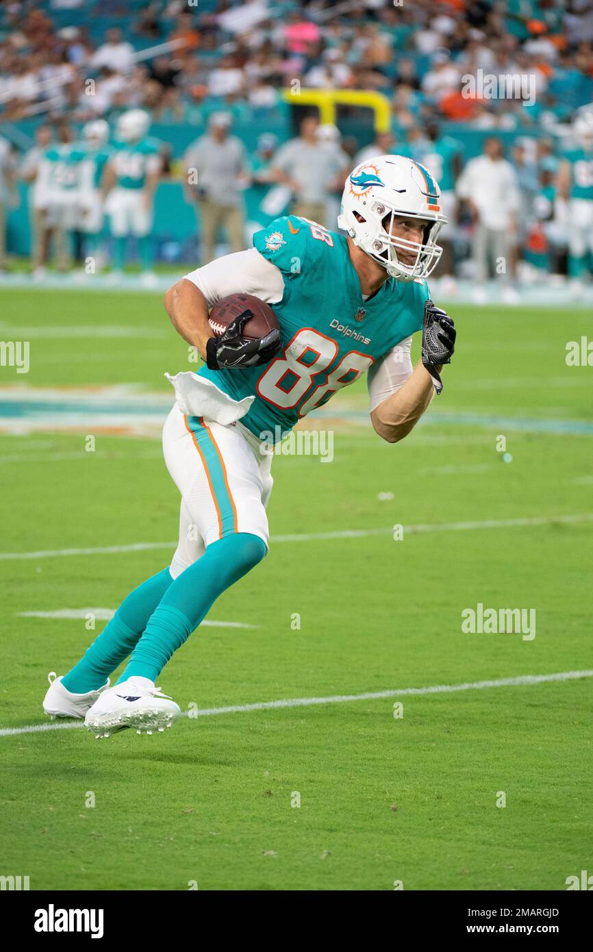 Miami Dolphins tight end Mike Gesicki (88) runs with the ball during an ...