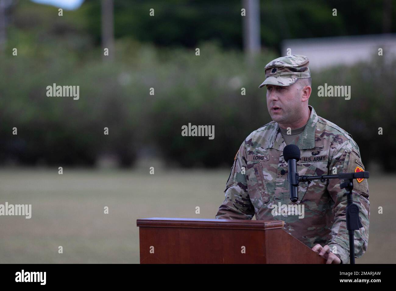 Lt. Col. Joshua Long addresses the guests during the 29th Brigade ...