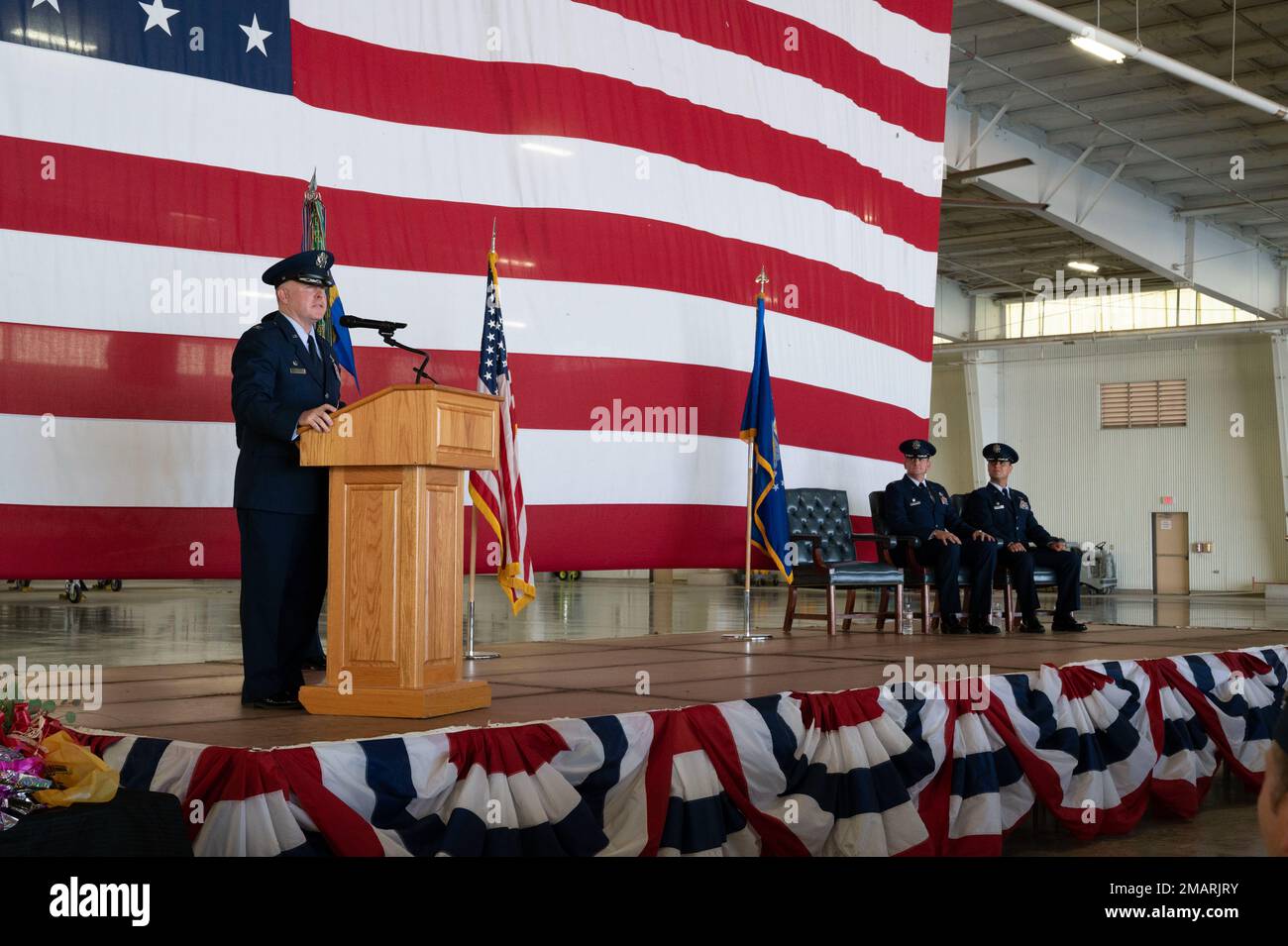 Air Force Col. Adam Bingham, 47th Operations Group commander, delivers ...