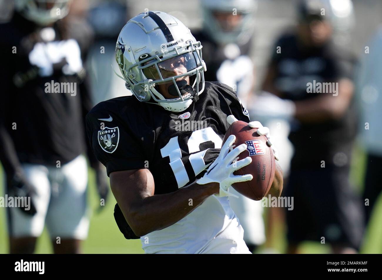Las Vegas Raiders wide receiver Justin Hall (12) practices during NFL ...