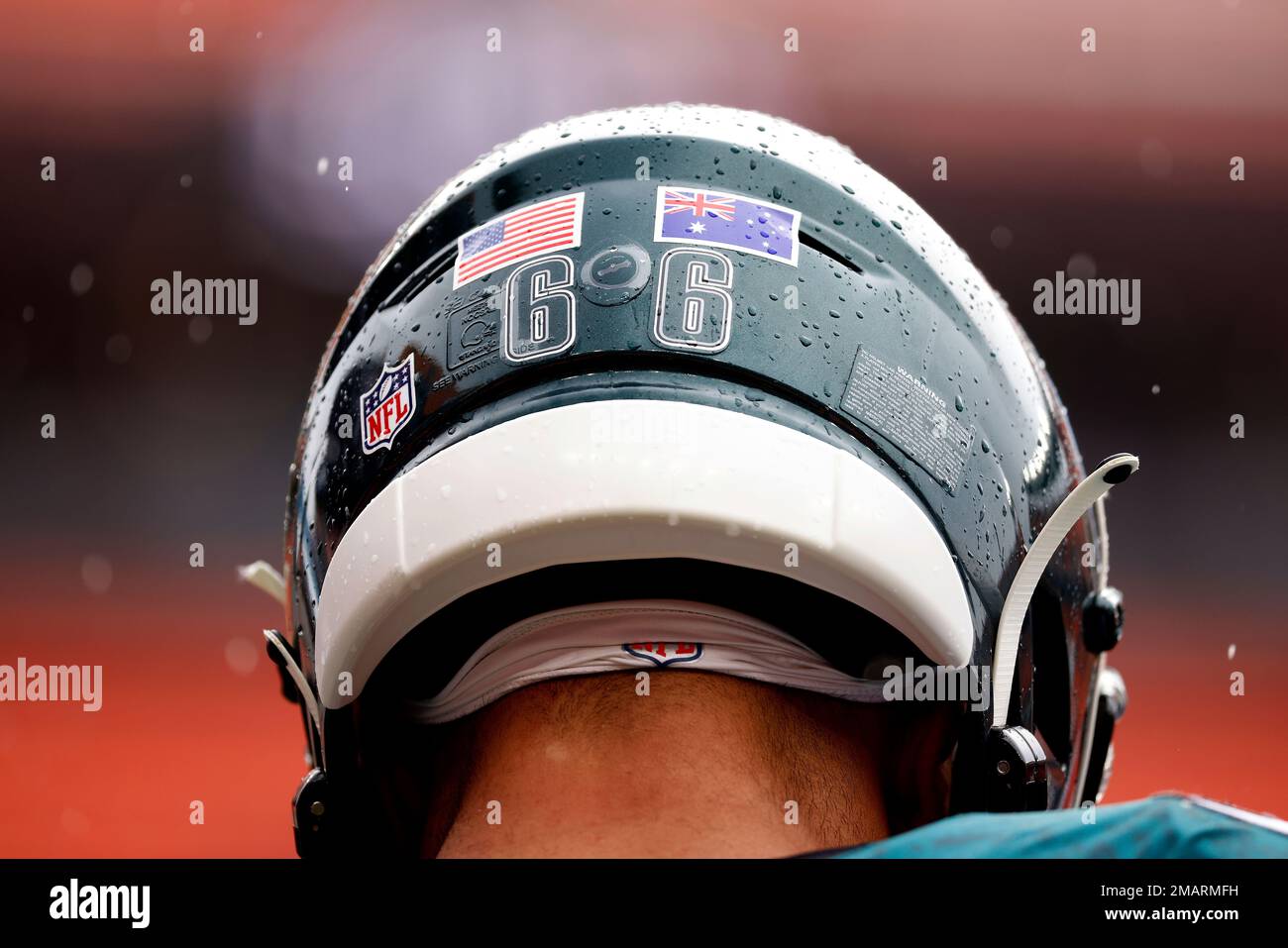 Philadelphia Eagles defensive end Matt Leo (66) wears an Australian ...