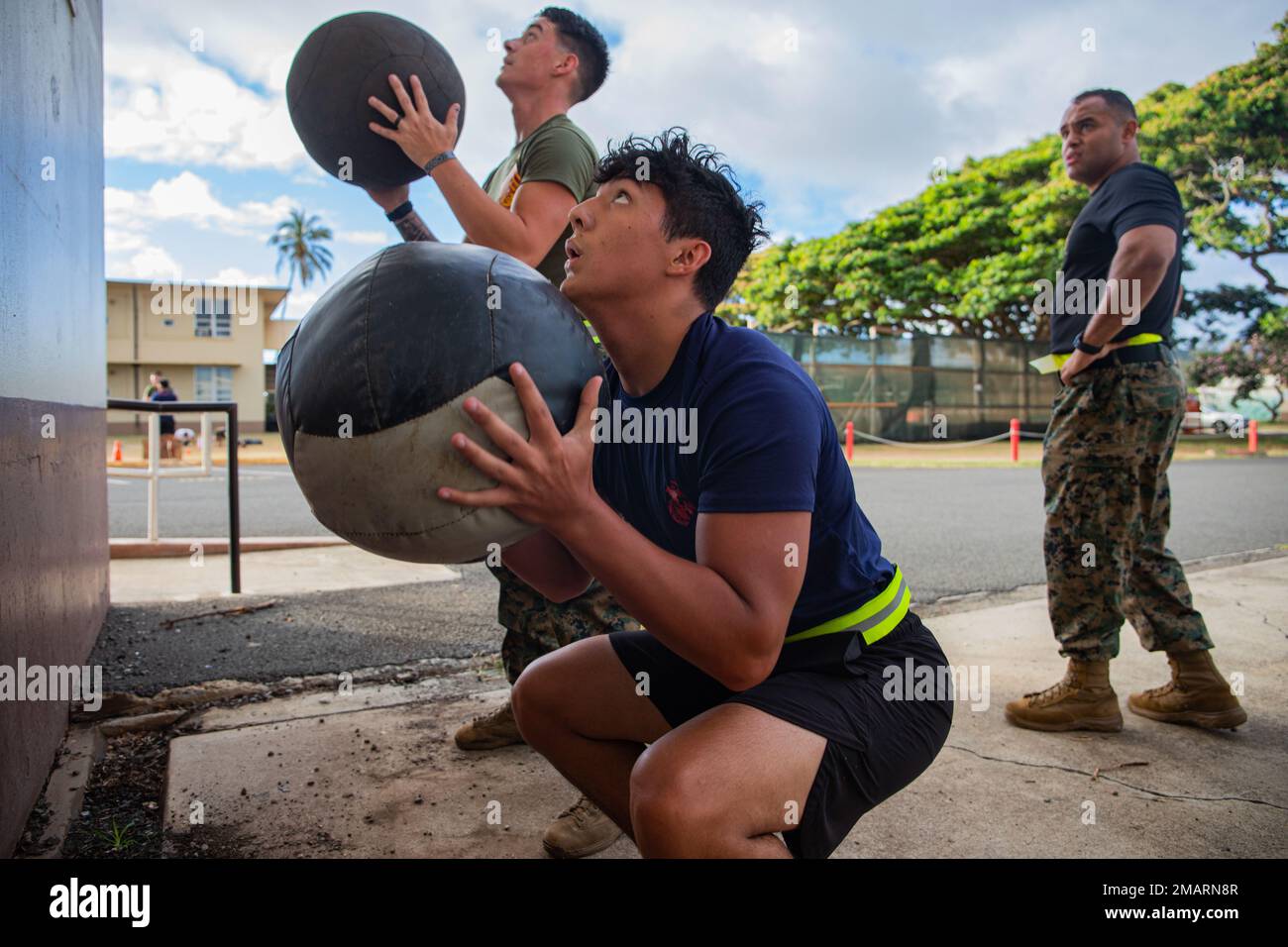 A U.S. Marine Corps poolee with Recruiting Substation Honolulu performs ...