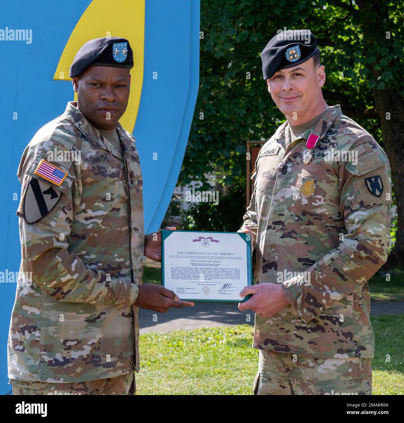 U.S. Army Maj. Gen. James M. Smith, commanding general (left) and Command Sgt. Maj. Sean Howard ...
