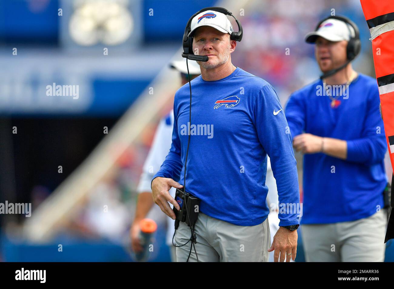 Buffalo Bills head coach Sean McDermott walks the sideline during the ...