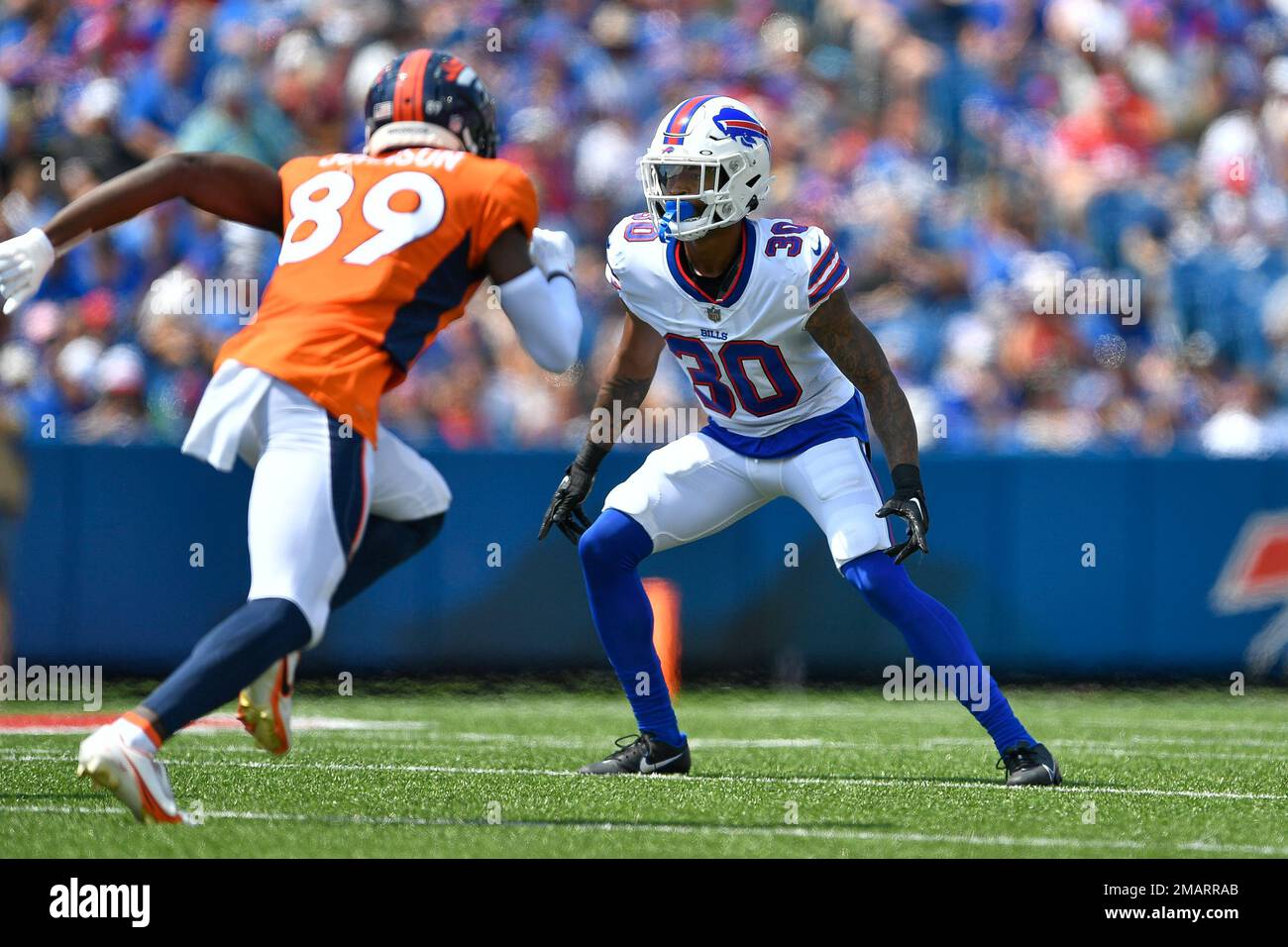 Buffalo Bills cornerback Dane Jackson (30) covers Denver Broncos wide ...