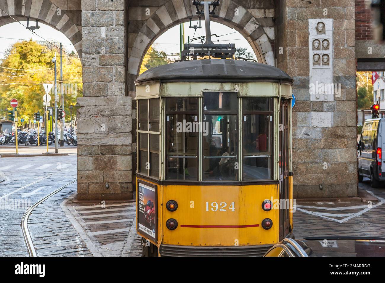 Old tram in Milan Stock Photo - Alamy