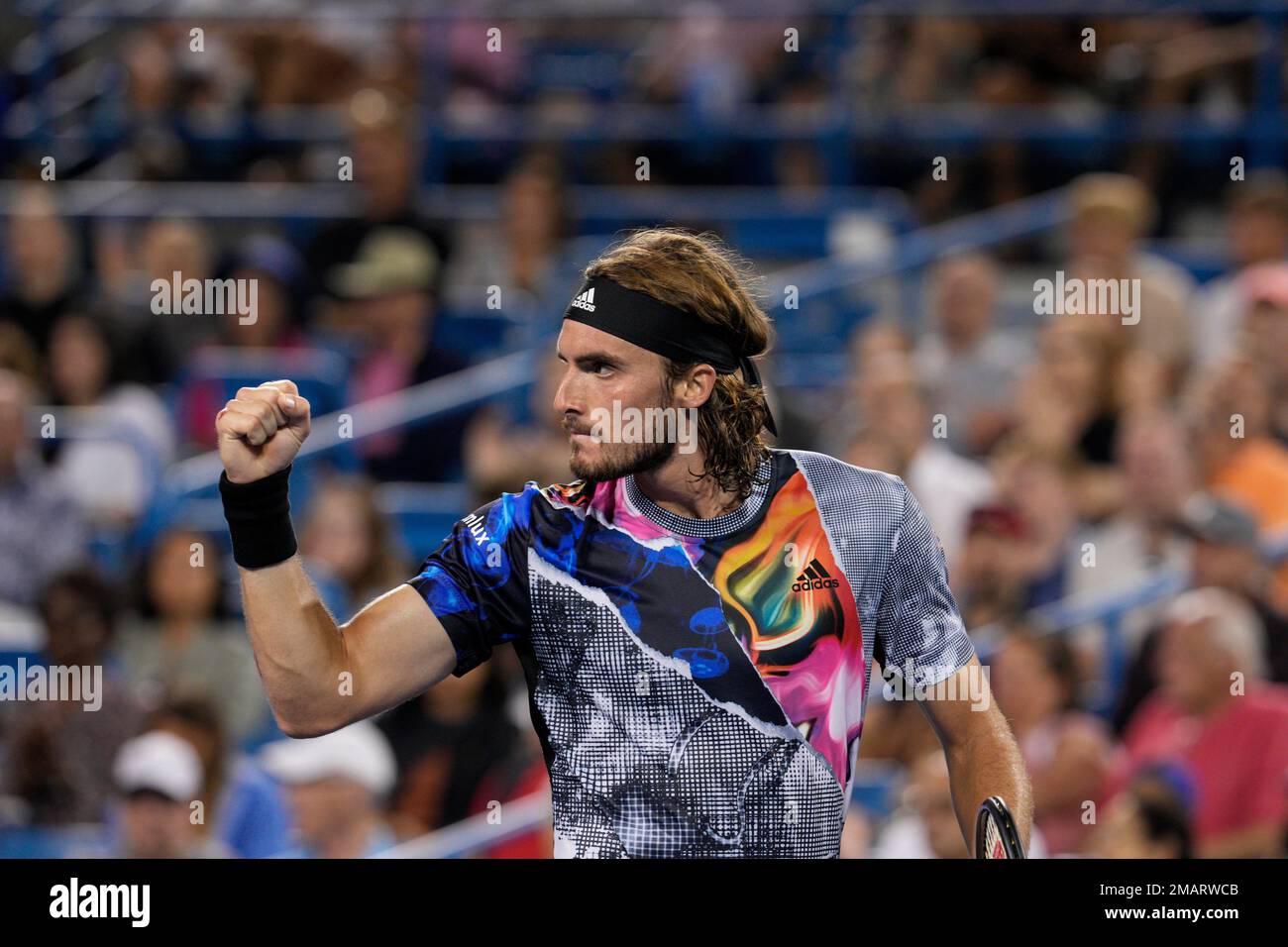 Stefanos Tsitsipas, of Greece, plays during the Western & Southern Open ...