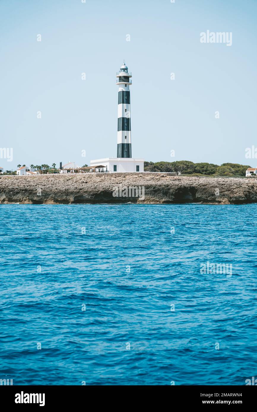 Beautiful blue white lighthouse on the Spanish island of Menorca Stock ...