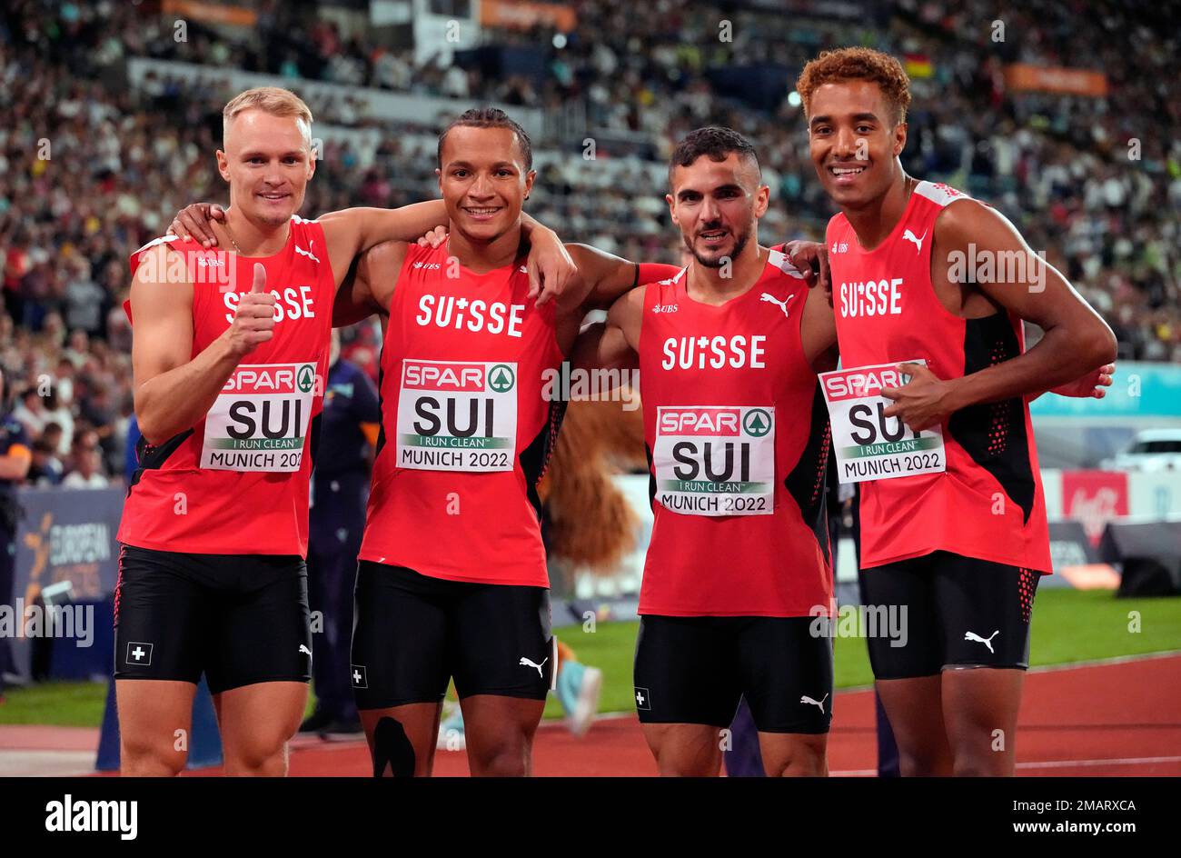 Team Switzerland poses after the Men's 4 X 100 meters relay during the ...