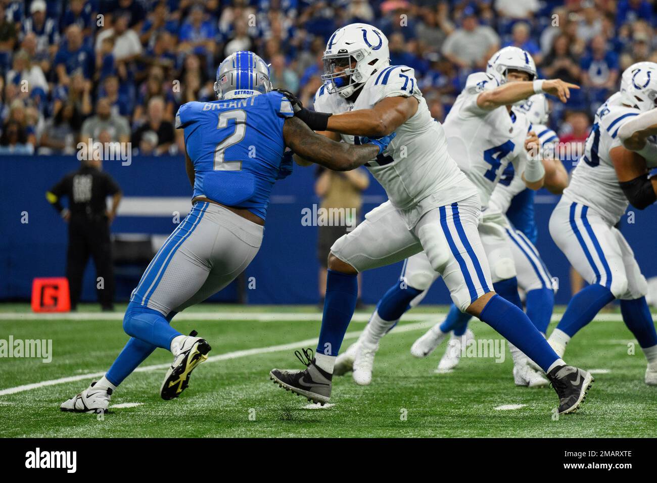 Indianapolis Colts tackle Jordan Murray (71) blocks Detroit Lions ...
