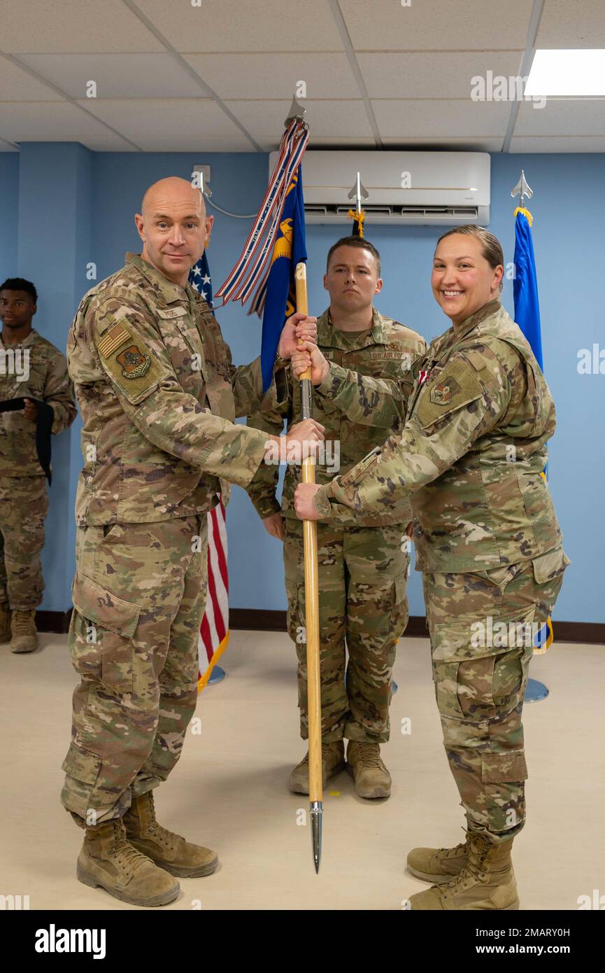 U.S. Air Force Maj. Sarah Bodenheimer, right, outgoing commander of the ...