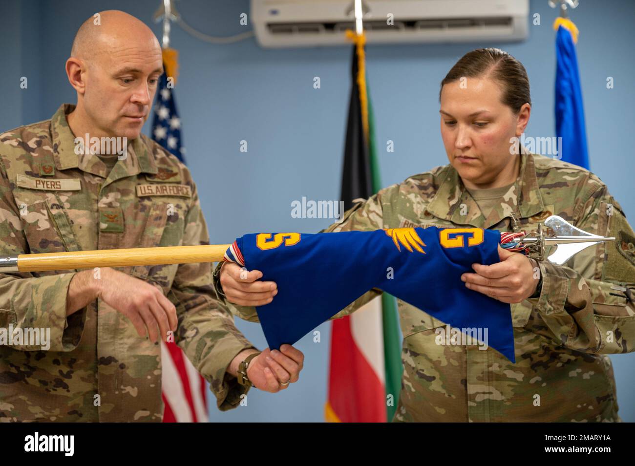 U.S. Air Force Col. Joshua B. Pyers, left, commander of the 387th Air ...