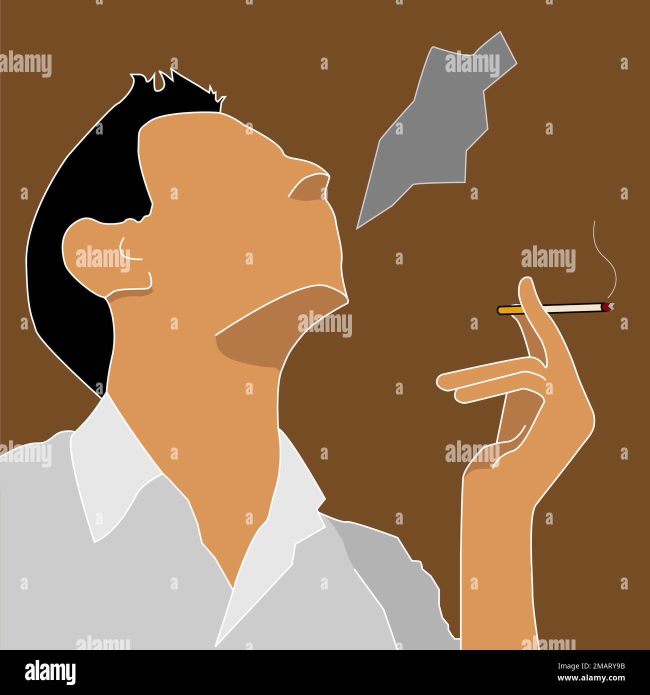 A faceless man smoking a cigarette, smoking illustration, grey shirt ...