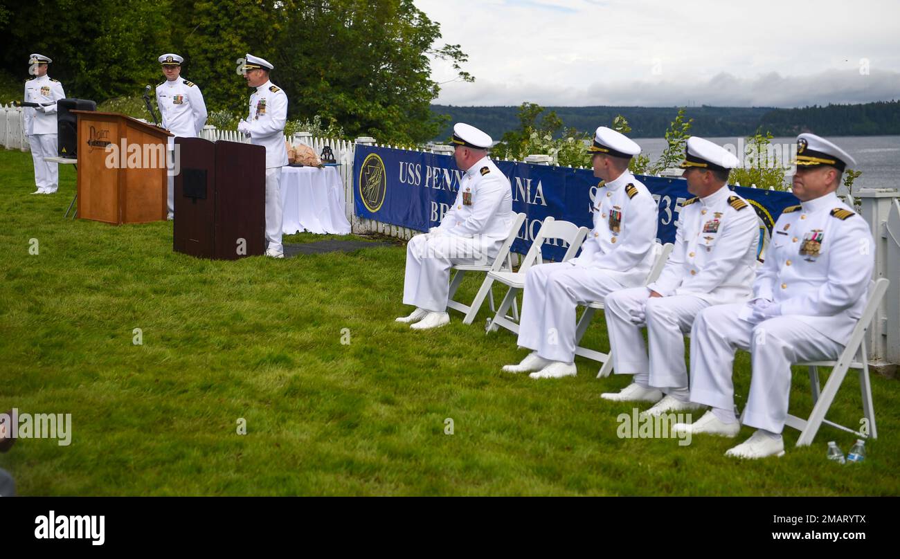 Cmdr. Sean Gray, outgoing commanding officer of USS Pennsylvania (SSBN ...