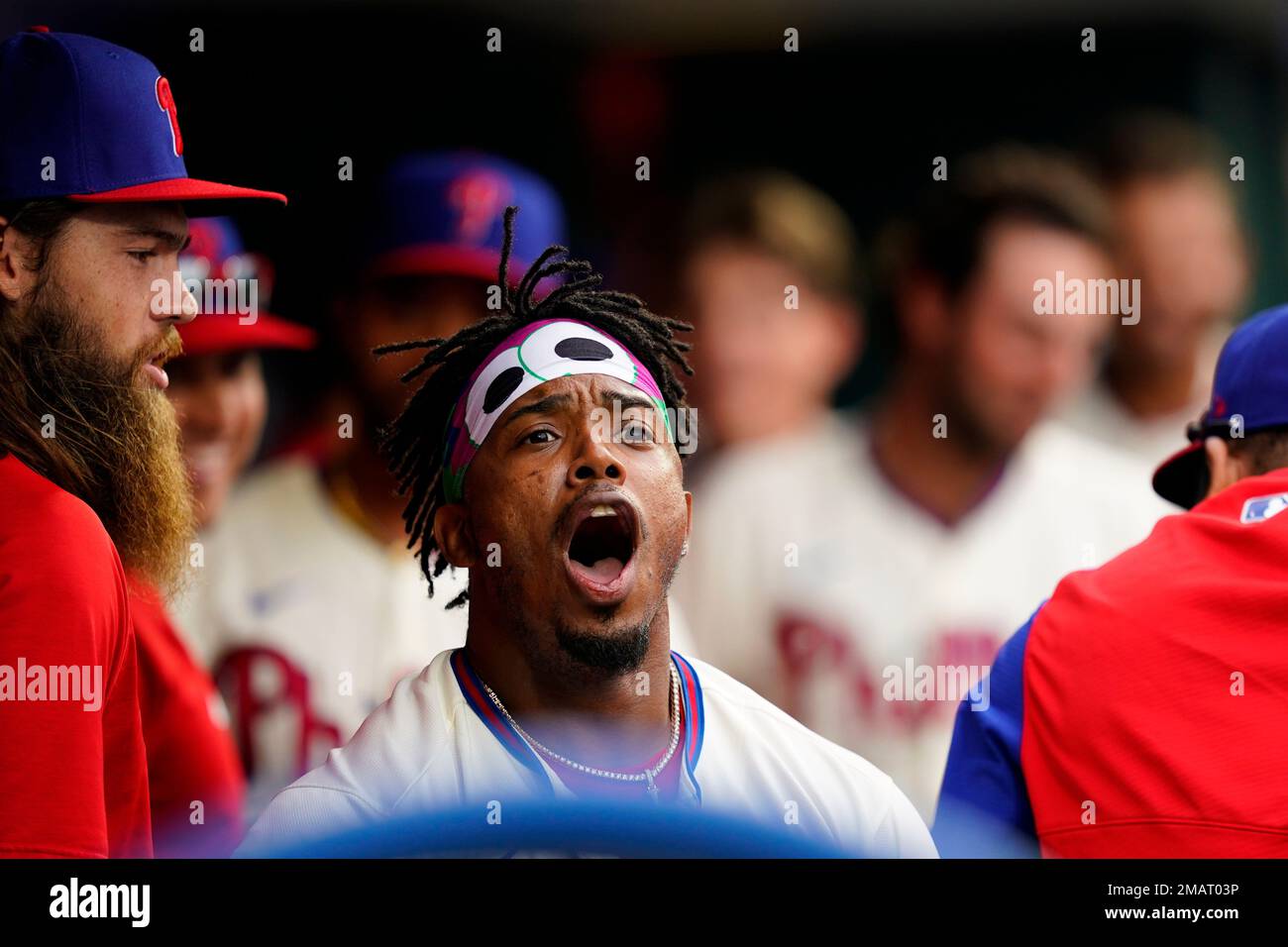 Philadelphia Phillies' Jean Segura reacts during a baseball game ...