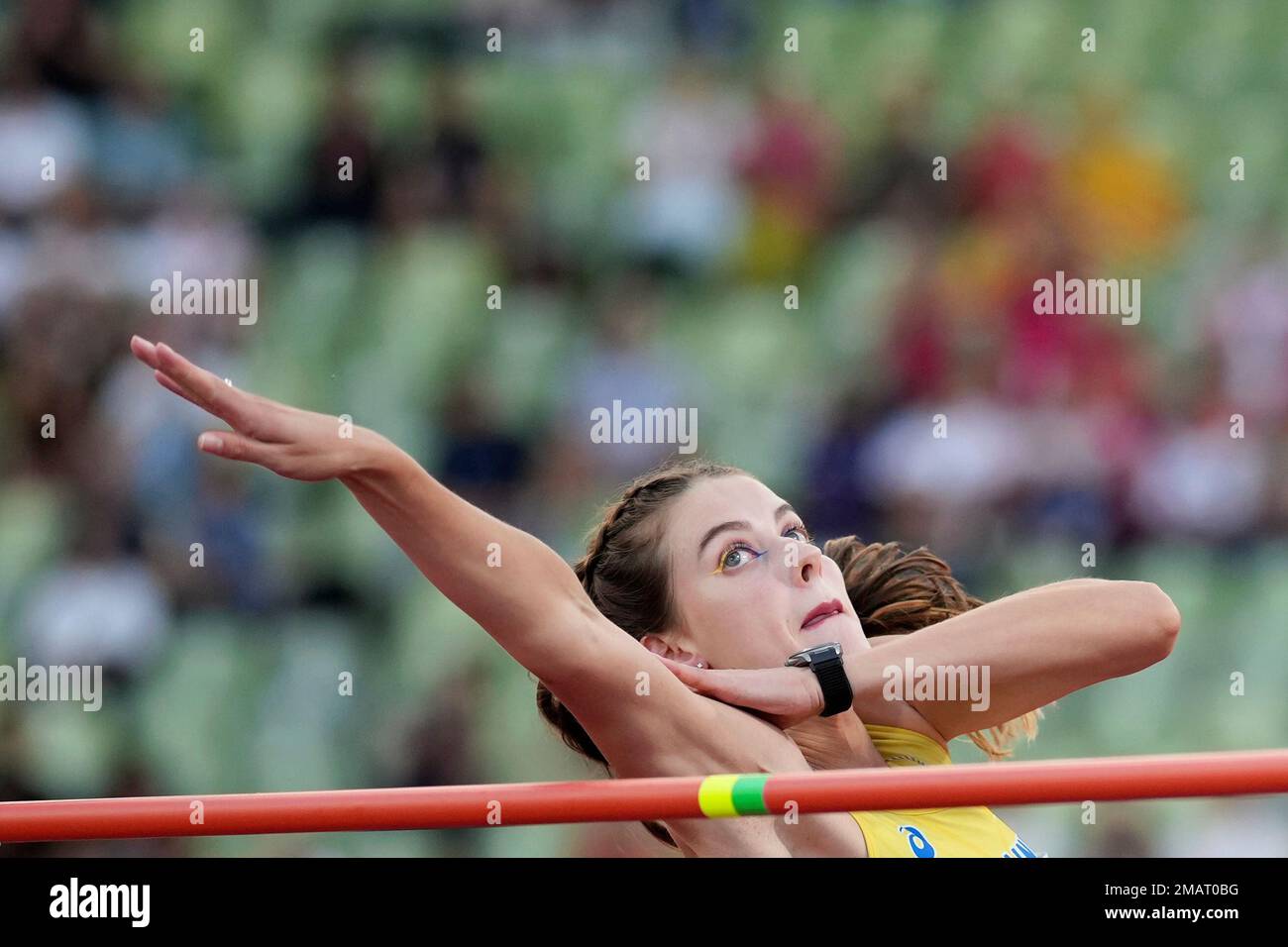 Yaroslava Mahuchikh, of Ukraine, makes an attempt in the Women's high ...