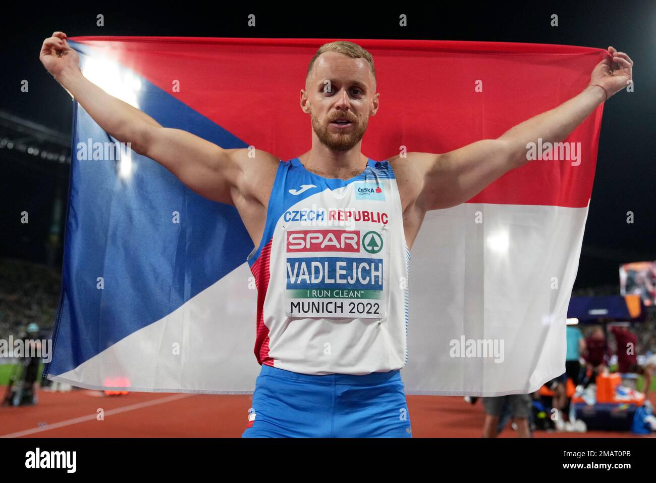 Jakub Vadlejch, of the Czech Republic, poses after winning the silver ...