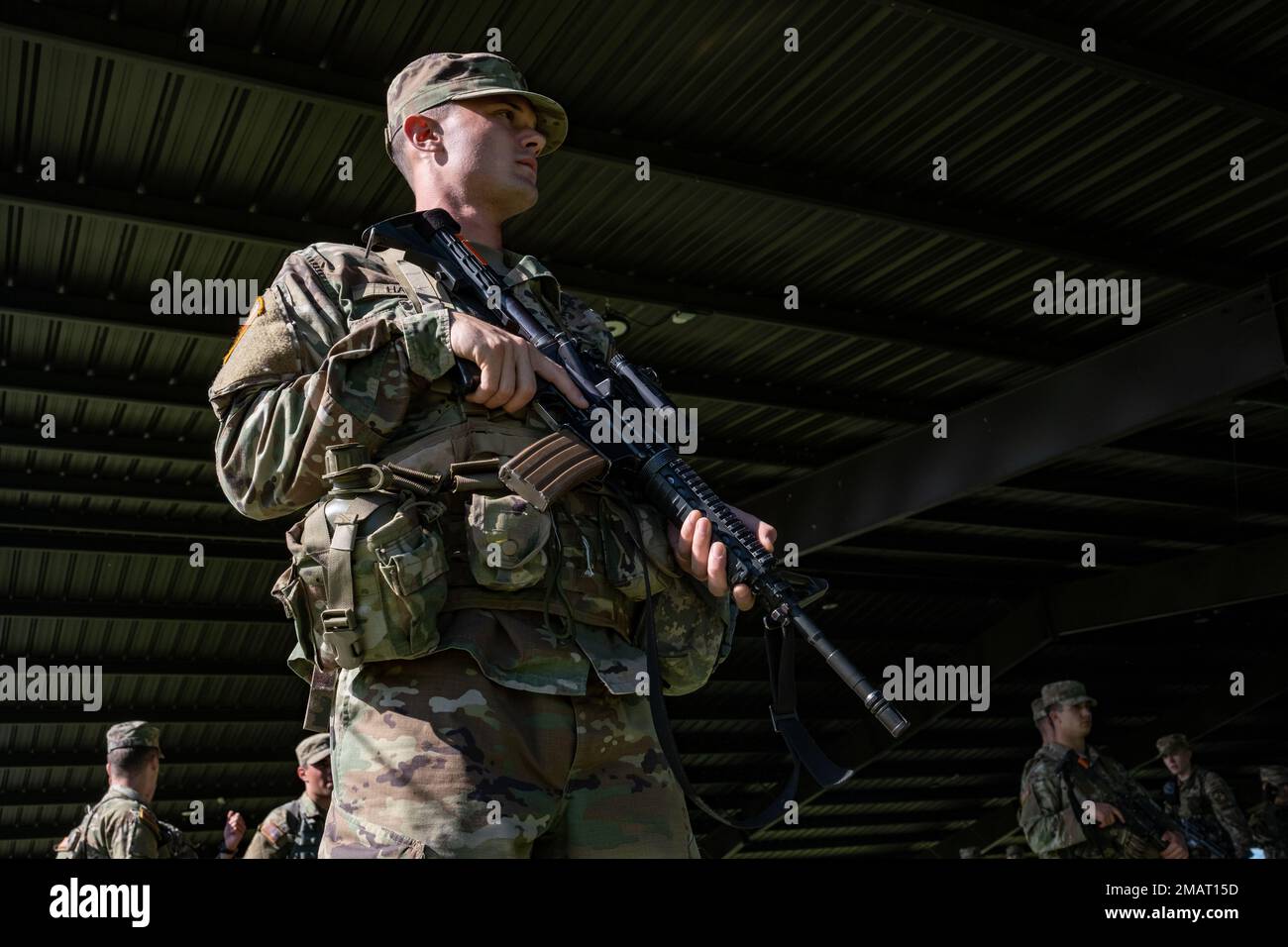 A Cadet from 1st Regiment, Advanced Camp, waits in line for his turn to ...