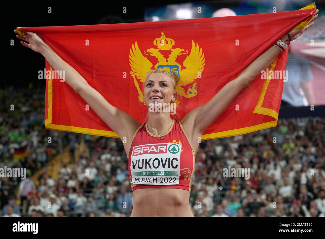 Marija Vukovic, of Montenegro, celebrates after winning the silver ...