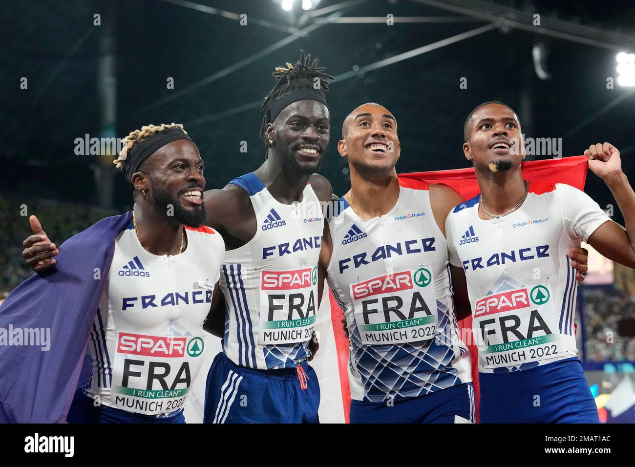 The team of France pose after winning the silver medal in the Men's 4 X ...