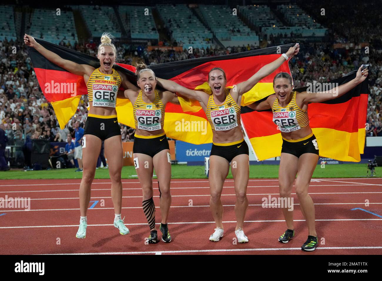 The team of Germany poses after winning the gold medal in the Women's 4 ...