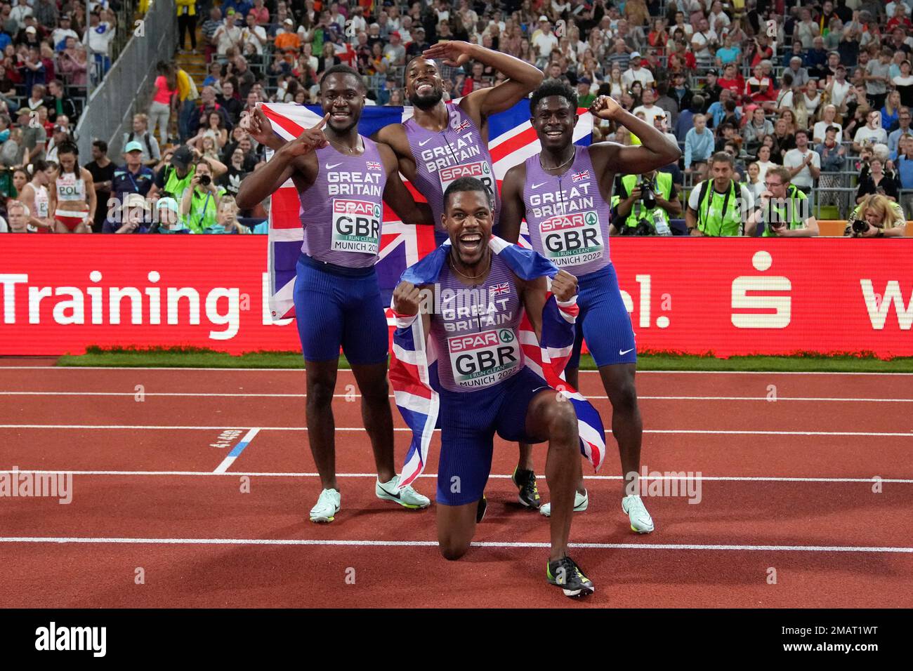 The team of Great Britain pose after winning the gold medal in the Men ...