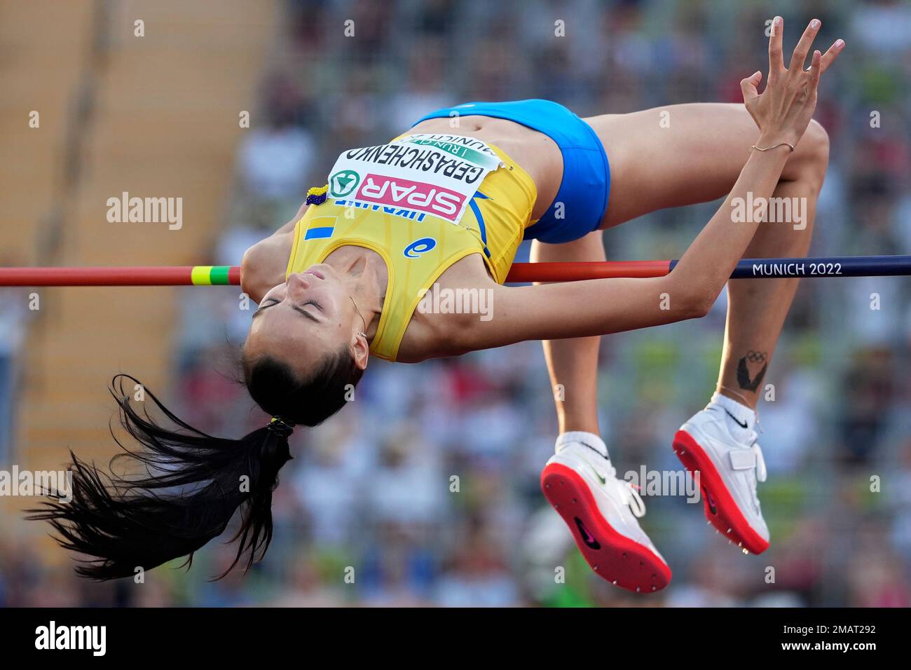 Iryna Gerashchenko, of Ukraine, makes an attempt in the Women's high ...