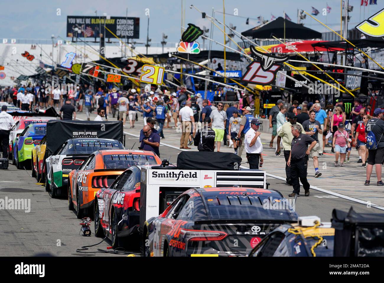 Cars line up as crews prepare fo a NASCAR Cup Series auto race in ...