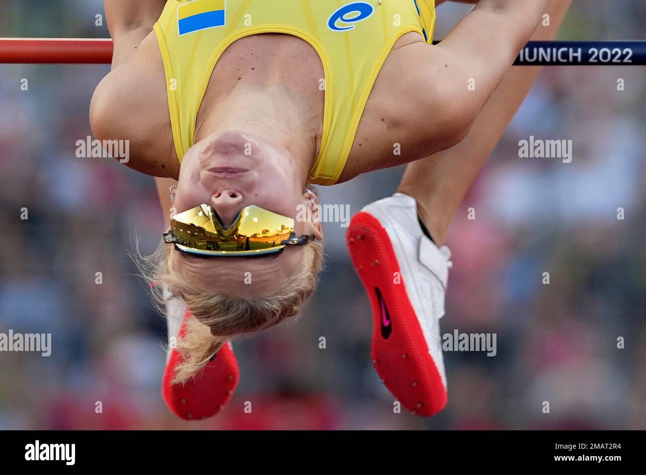 Yuliya Levchenko, of Ukraine, makes an attempt in the Women's high jump ...