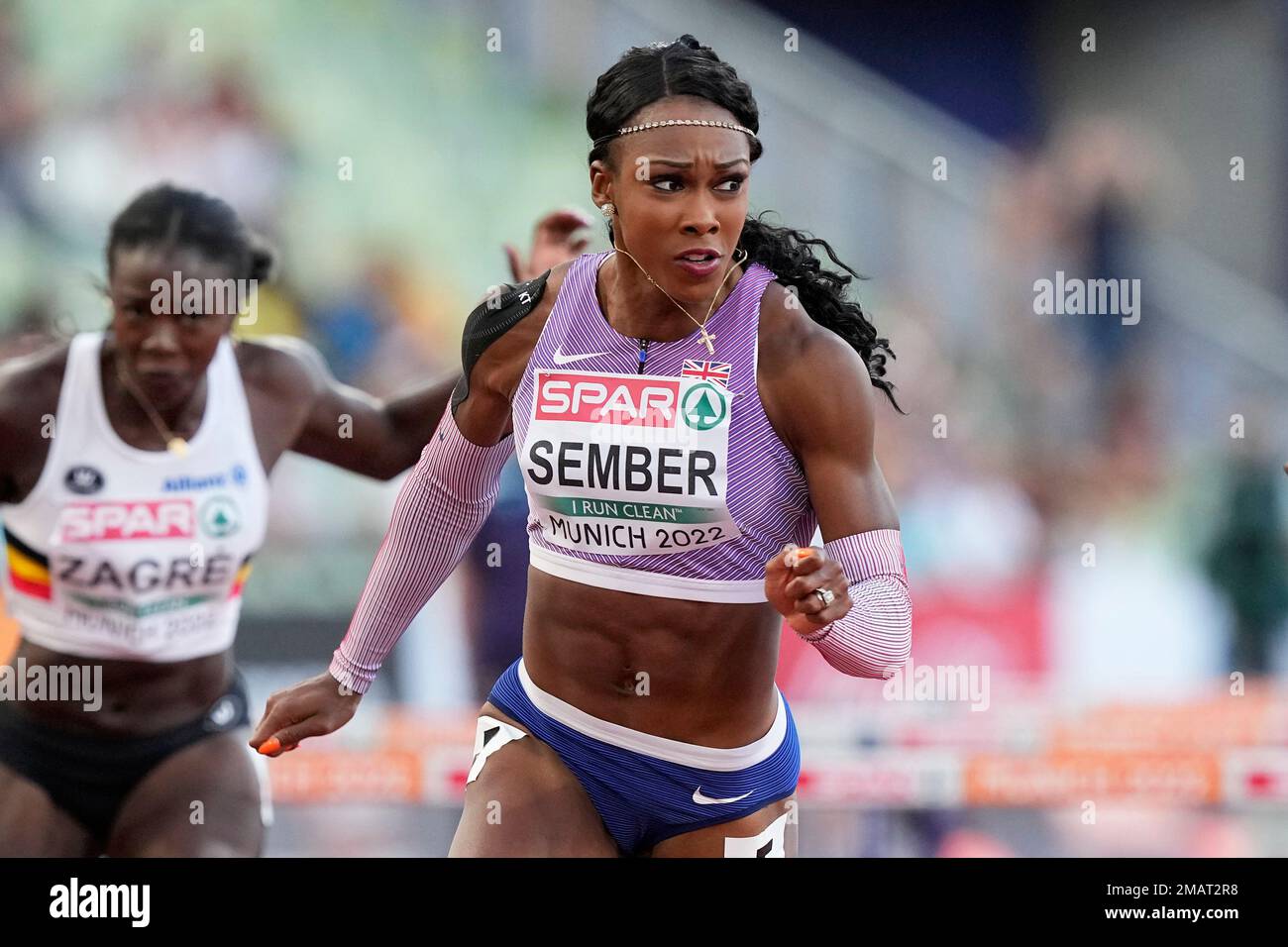 Cindy Sember, of Great Britain, wins a Women's 100 meters hurdles ...