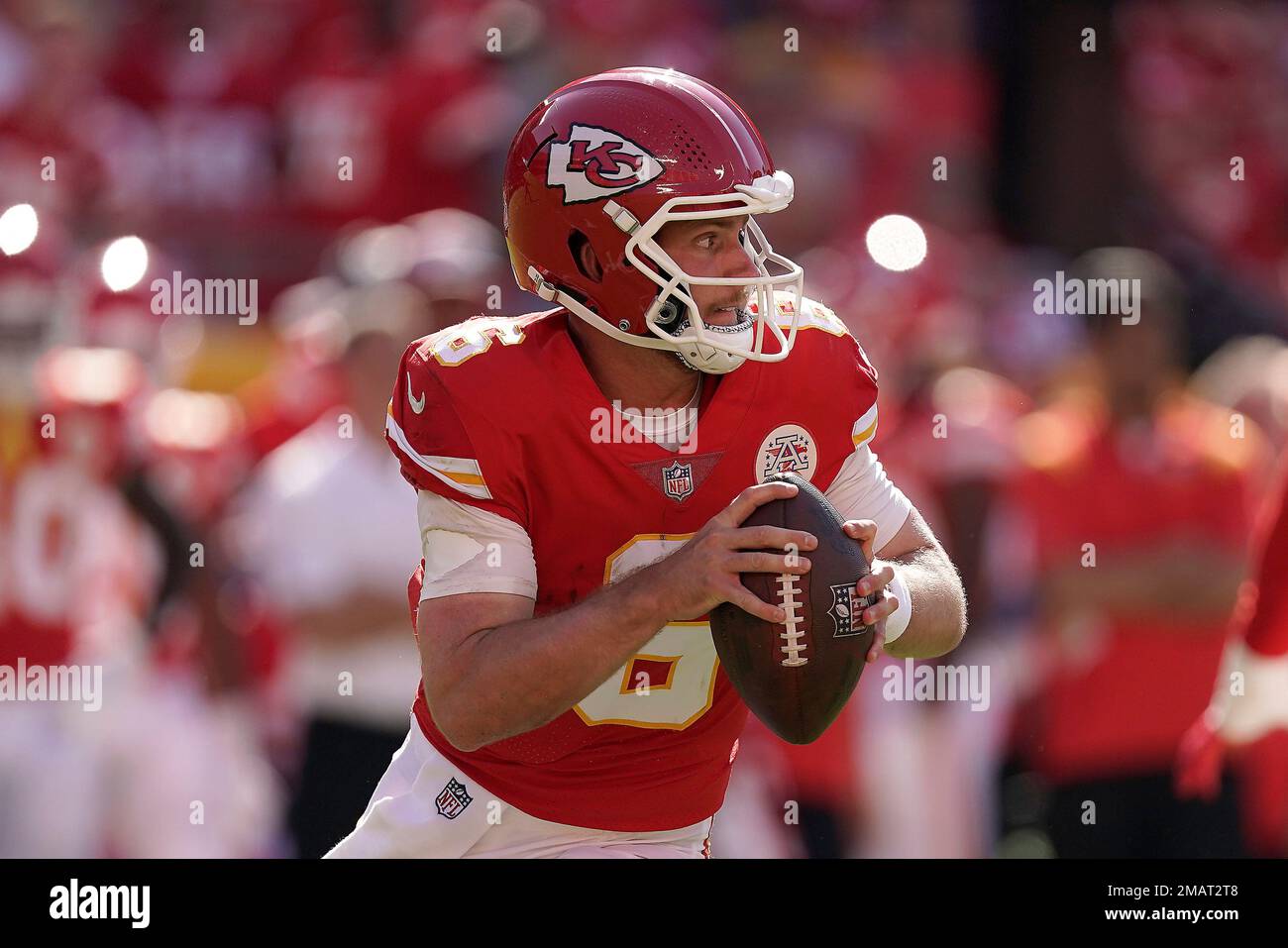 Kansas City Chiefs quarterback Shane Buechele looks to pass during the ...