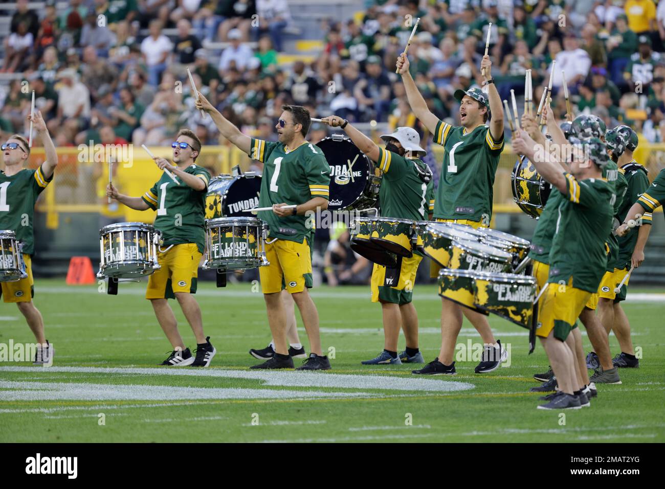 Green Bay Packers Tundra Line performs during a preseason NFL football ...