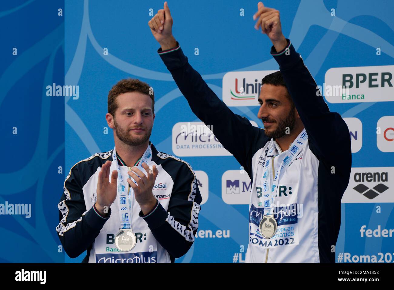 Lorenzo Marsaglia and Giovanni Tocci of Italy celebrate their silver ...