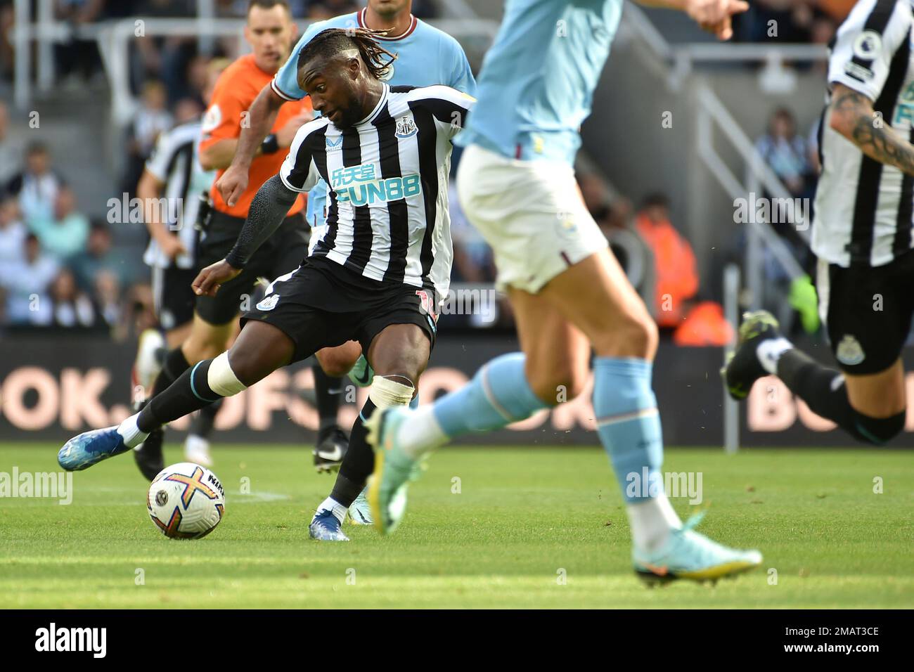 Newcastle's Allan Saint-Maximin controls the ball during the English ...