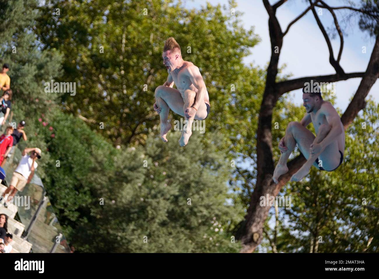 Anthony Harding and Jack Laugher of Britain dive during synchronised ...