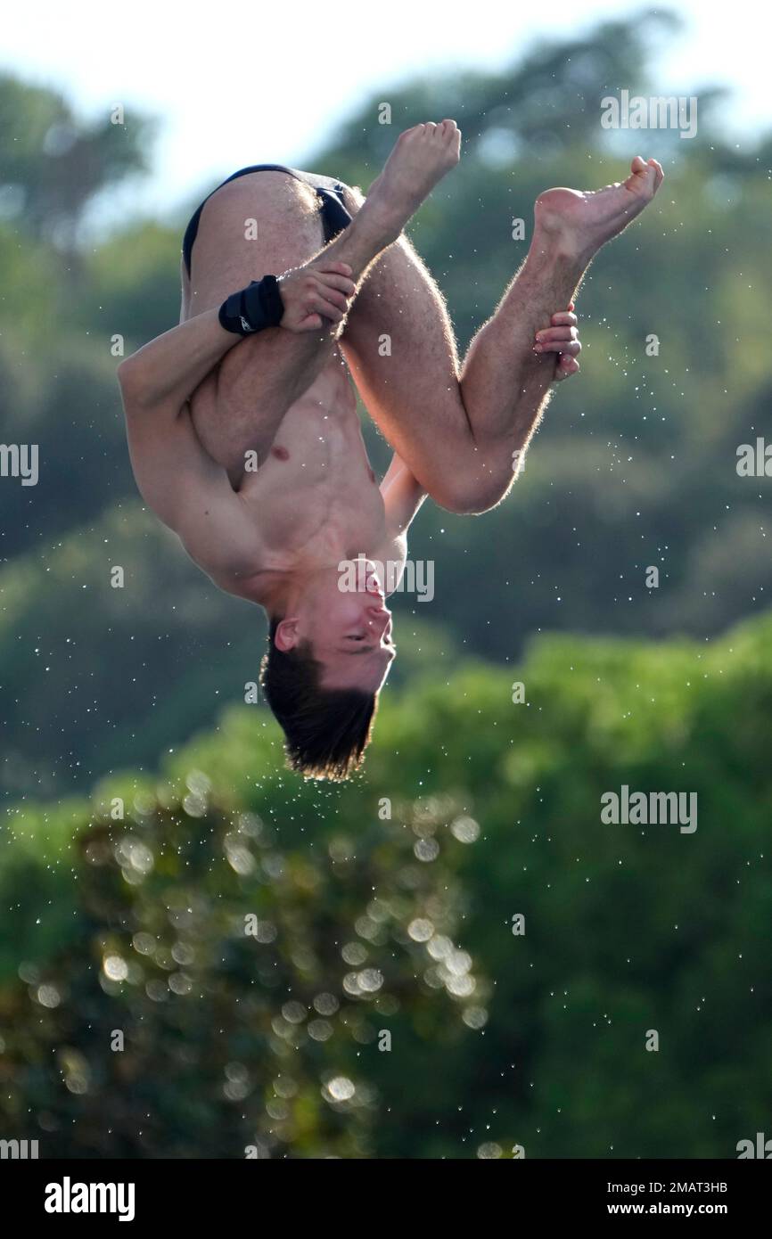 Ben Cutmore of Britain dives during Men's 10m platform competition, at ...