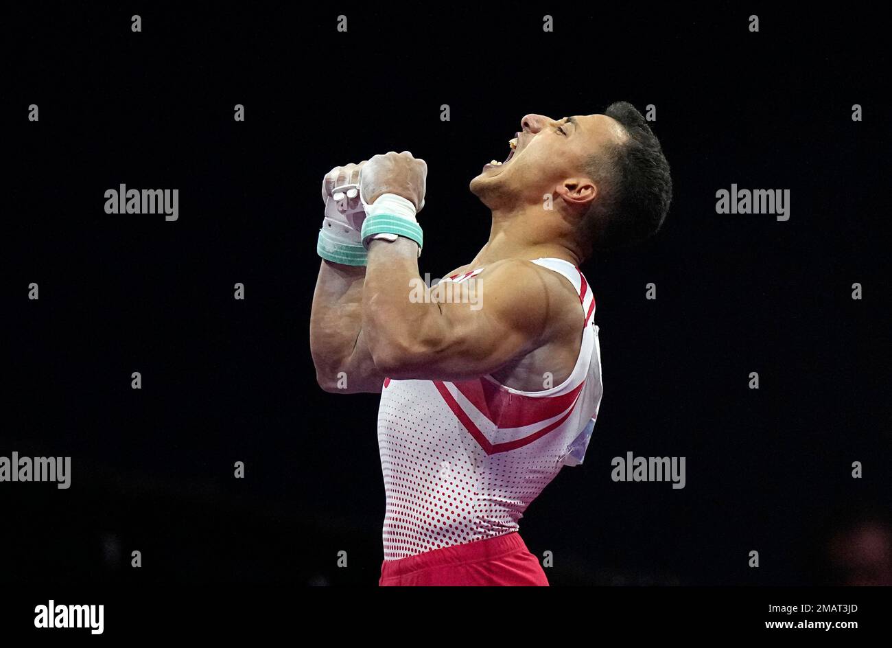 Turkey's Adem Asil reacts in the men's vault final at the European ...
