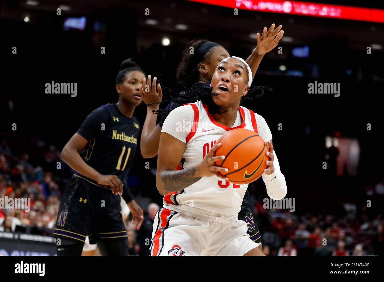 Ohio State forward Cotie McMahon, front right, looks to score during ...