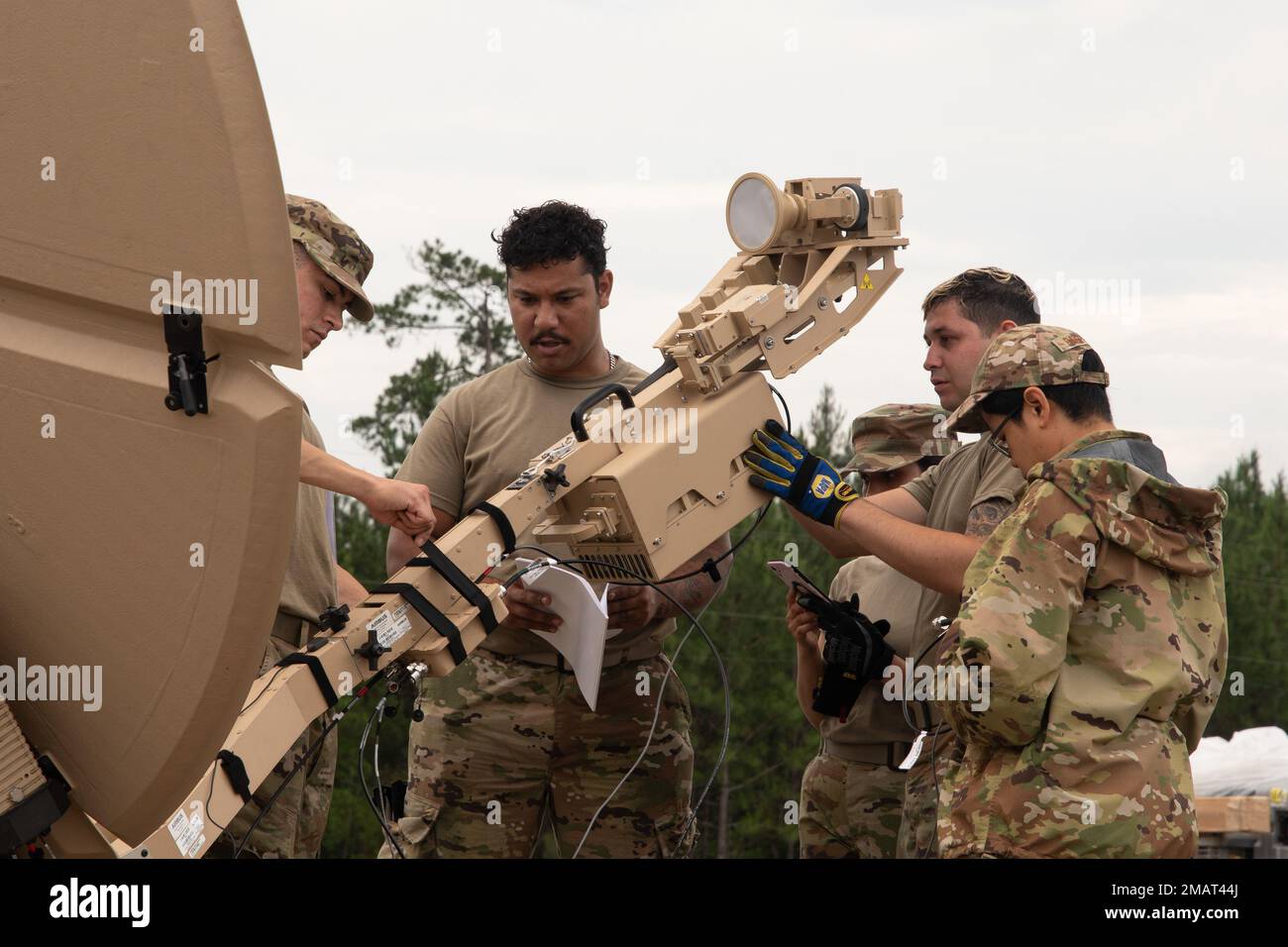 Members of the 147th Combat Communications Squadron ready a satellite ...