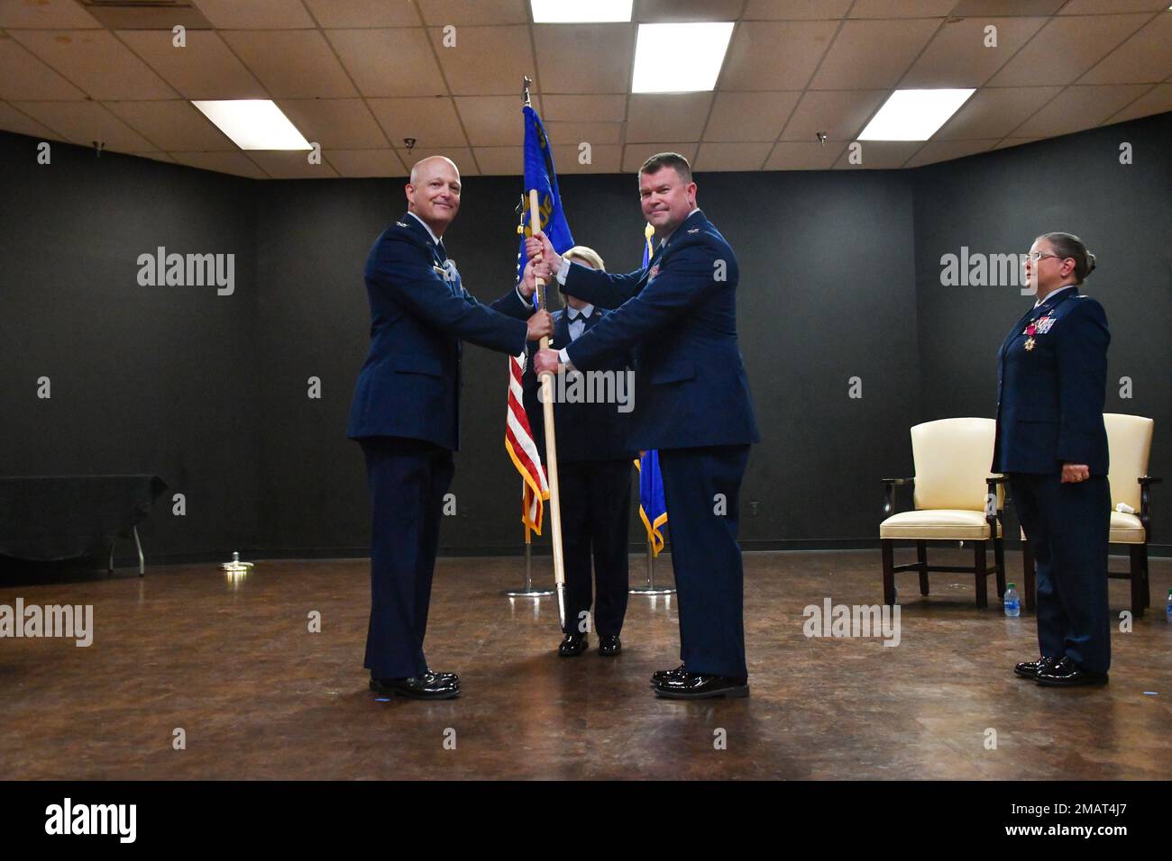 U.S. Air Force Col. Blaine Baker (left), 97th Air Mobility Wing ...