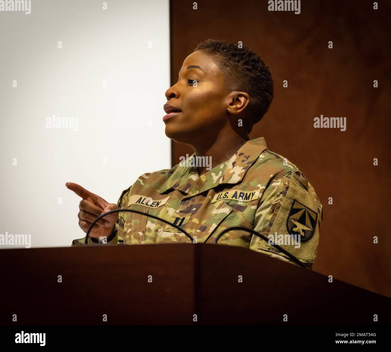 CPT Shanee Allen speaking at the Relinquish of responsibility ceremony ...