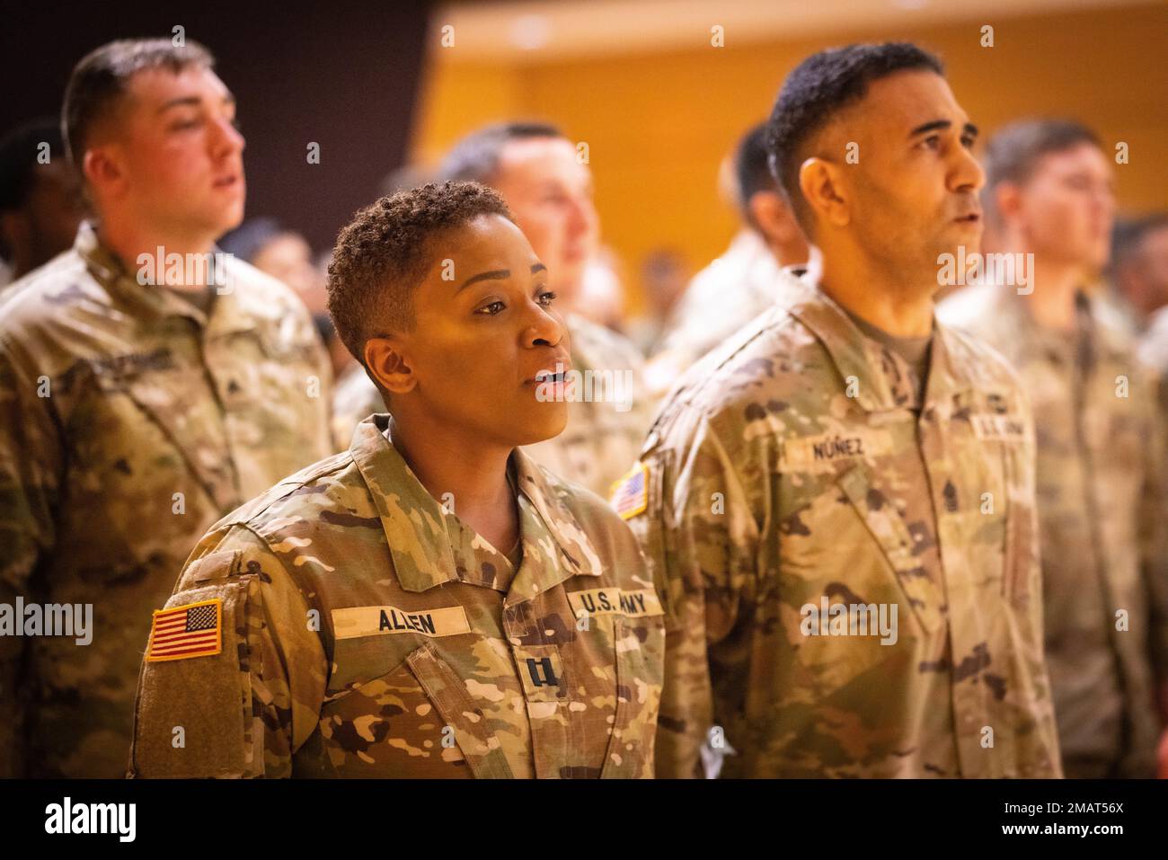 CPT Shanee Allen and 1SG Vincent Nunez singing the Army song Stock ...