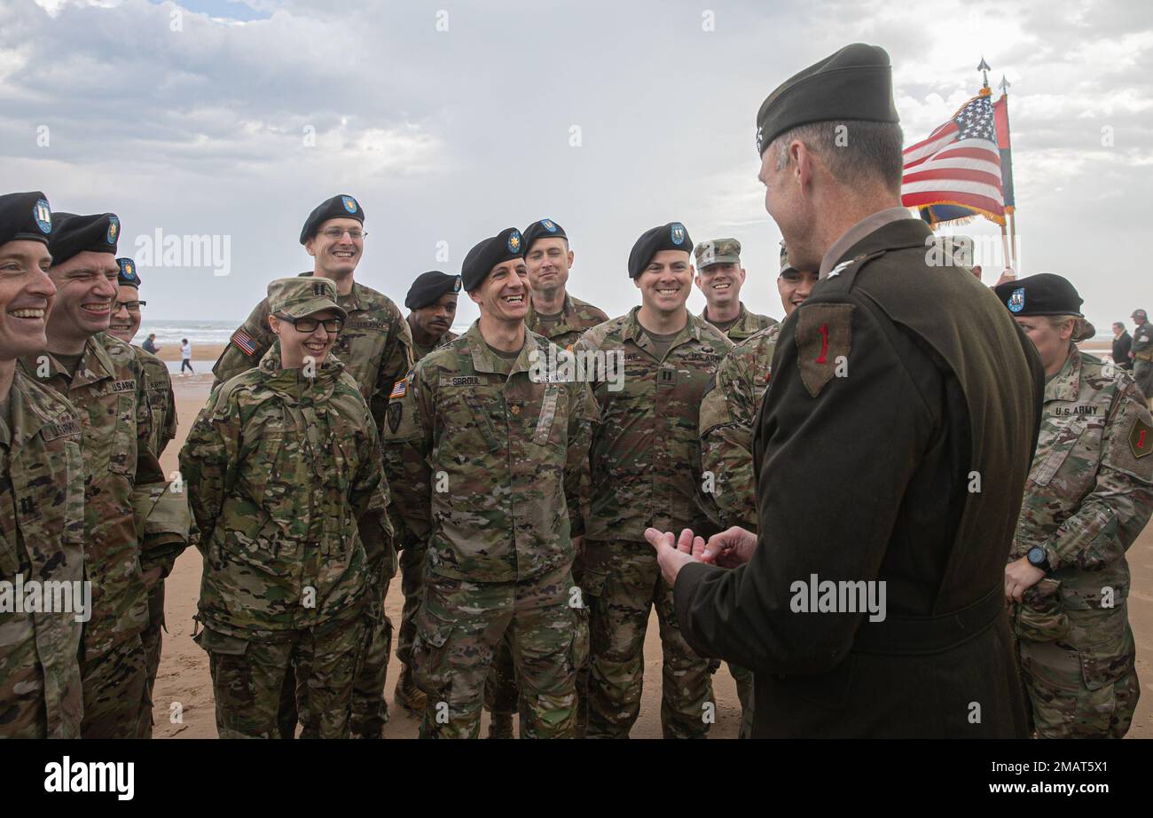 U.S. Army Maj. Gen. John V. Meyer III, Commanding General of the 1st Infantry Division speaks to ...